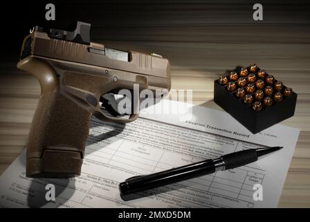 Firearm purchase background check form in public domain with an assault ...