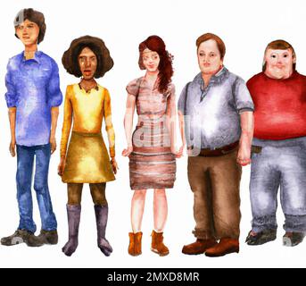 Different people stand side by side together - Digital watercolor ...