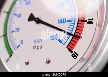 3d illustration of a round barometer with markings up to 160 on a white ...