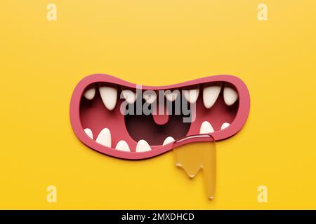 3d illustration of a monster mouths. Funny facial expression, open ...