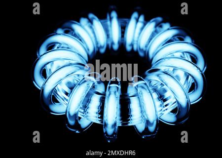 3D illustaration of a blue light torus. Fantastic cell.Simple geometric ...