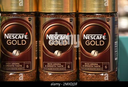 Copenhagen/Denmark/03 February 2023/ Nescafe gold display for sale in ...