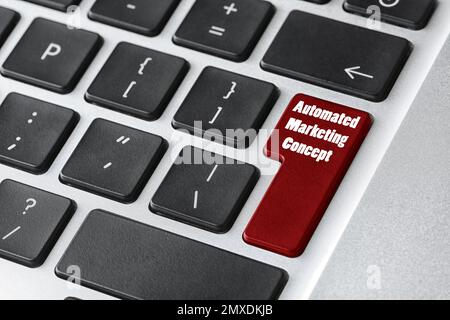 Modern laptop keyboard with text AUTOMATED MARKETING CONCEPT on button ...