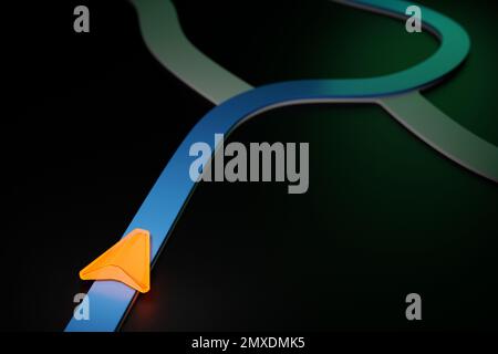 3d illustration of a directional trajectory icon with navigation neon ...