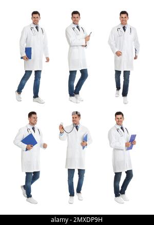 Collage with photos of doctor on white background. Banner design Stock ...