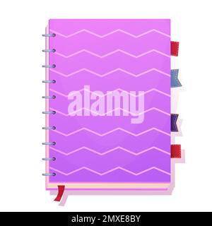 Notebook closed with spiral, marks top view in cartoon style isolated on white background ...