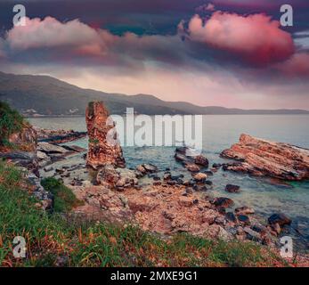 Fabulous spring view of Kanoni Beach. Attractive morning seascape of ...