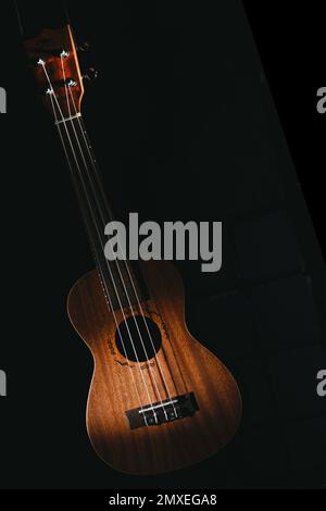 Ukulele stringed musical instrument on black background Stock Photo - Alamy