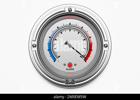 Round gauge with metal frame and alarm indicator. Different indication ...