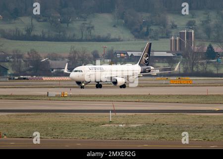 Lufthansa aircraft at the gate, Airbus A320-200 and Airbus A340-300 ...