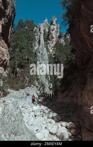 Beceite, Spain-September 16, 2017: People make mountaineering in the ...