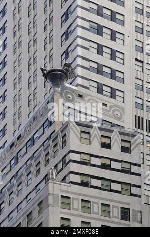 Close-up of the Chrysler Building's intricate Art Deco facade ...