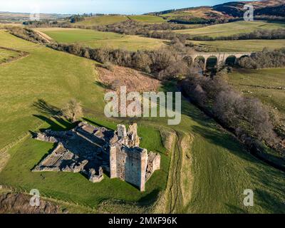 Aerial view of Edlingham Castle near Alnwick in Northumberland ...