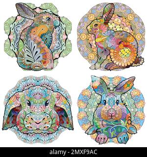 Set of spring rabbit on mandala. Easter background with creative cute ...