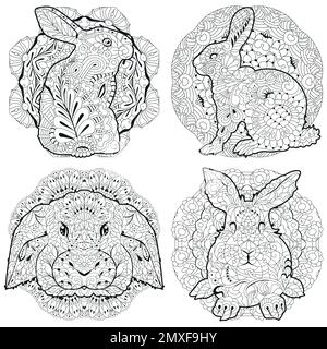 Spring rabbit on mandala. Coloring page for adult and children. Easter ...