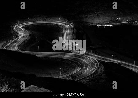 An aerial greyscale night view of the Al-Hada Road Taif Stock Photo - Alamy
