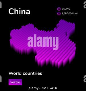 Stylized map of China. Isometric 3D green map with cities, borders ...