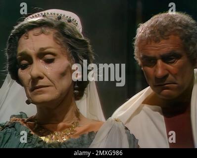 London.UK. George Baker (as Tiberius) and Sian Phillips (as Livia) in a ...