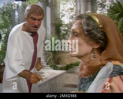 London.UK. George Baker (as Tiberius) and Sian Phillips (as Livia) in a ...