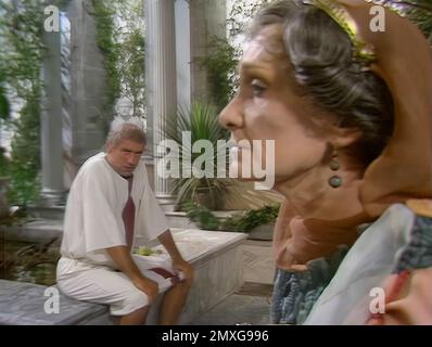 London.UK. George Baker (as Tiberius) and Sian Phillips (as Livia) in a ...