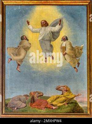 A religious painting depicting Saint Luke painting an image of the ...