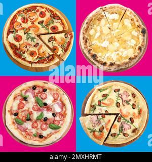 Collage with different pizzas, top view. Banner design Stock Photo - Alamy