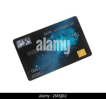 Blue plastic credit card isolated on white Stock Photo - Alamy