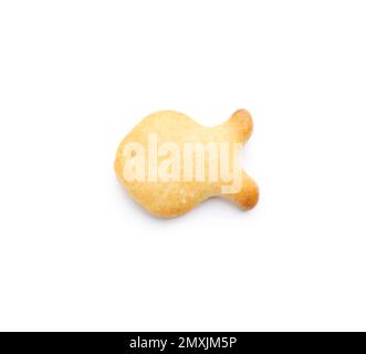 Delicious crispy goldfish cracker isolated on white, top view Stock ...