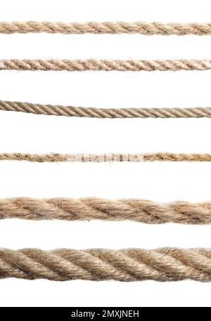 Set of hemp ropes on white background Stock Photo - Alamy