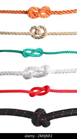 Ropes with different knots isolated on white, set Stock Photo - Alamy