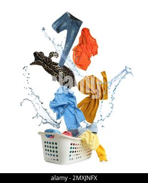 Water splash with different clothes isolated on white Stock Photo - Alamy