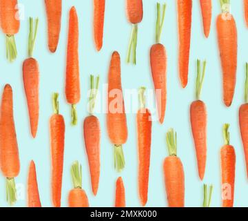 Whole carrots on light blue background, banner. Pattern design Stock ...