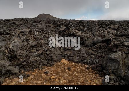 Cooled lava flows, extinct crater, Fagradalsfjall table volcano ...