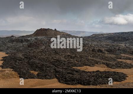 Cooled lava flows, extinct crater, Fagradalsfjall table volcano ...