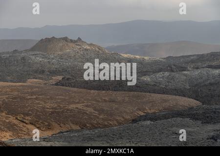 Cooled lava flows, extinct crater, Fagradalsfjall table volcano ...