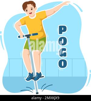 People Playing With Sport Jump Pogo Stick Illustration for Web Banner ...