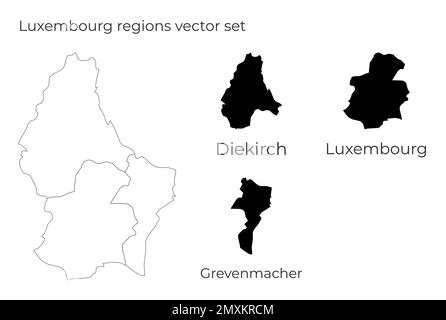 Luxembourg country silhouette. Set of 3 high detailed maps. Solid black silhouette, thick black ...