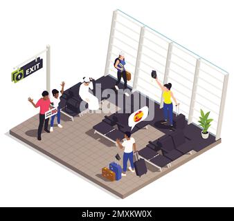 Global education student exchange isometric composition with paper map of earth with location ...