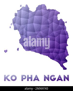 Vector polygonal Ko Pha Ngan map. Vibrant geometric island in low poly style. Classy ...