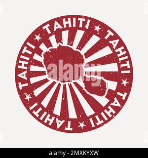 Tahiti - rubber stamp - vector, Tahiti map pattern - sticker - black ...