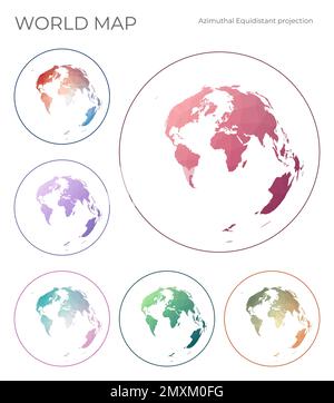 Vector world map. Azimuthal equidistant projection. Plain world ...