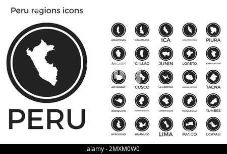 Peru icon. Round logo with country map and title. Stylish Peru badge ...