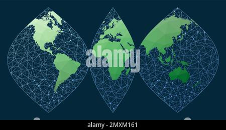 Abstract map of world network. Interrupted Homolosine projection. World ...