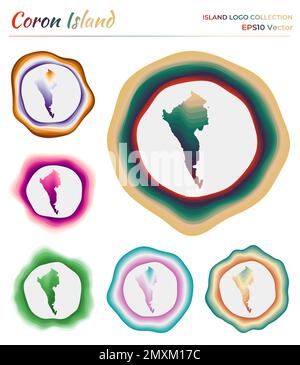 Coron Island badge. Bright gradient logo in low poly style ...