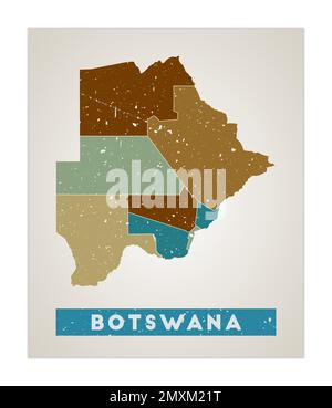 Botswana map. Country poster with regions. Shape of Botswana with ...