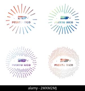 Puerto Rico logo. Artistic country badge with word cloud in shape of Puerto Rico. Round emblem ...