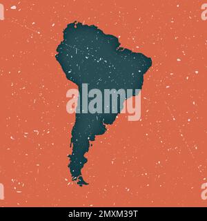 Vintage map of South America. Grunge sunburst around the continent ...