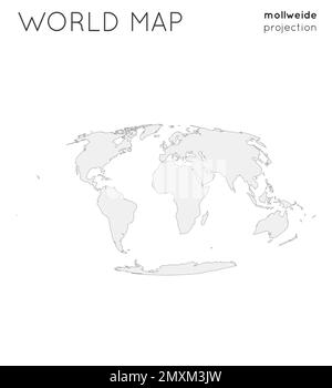 Vector world map. Mollweide projection interrupted into two equal-area ...