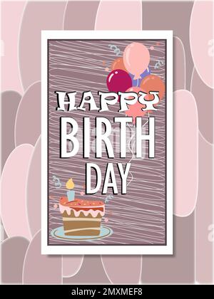 Happy Birthday Card Template with Balloons Illustration Stock Photo - Alamy