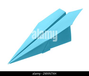 Handmade light blue paper plane isolated on white Stock Photo - Alamy